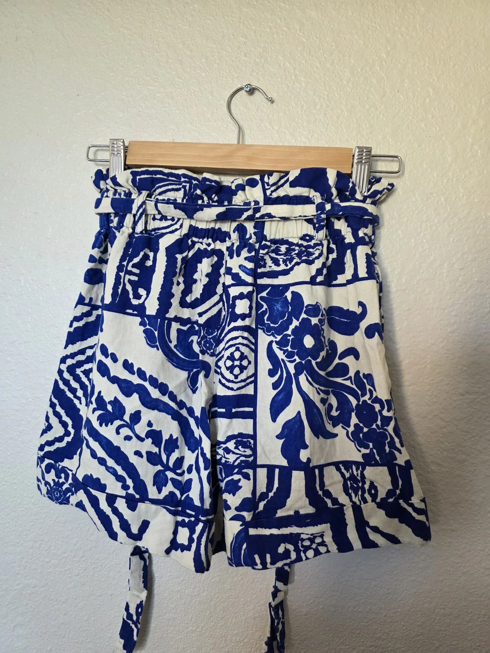 Zara | Shorts | Zara Paperbag Blue Print Short | Poshmark